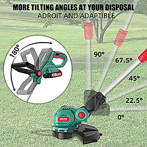 Weed Wacker Battery Weed Eater, HYPERECHO Cordless Grass String Trimmer 20V Auto-Feed Lines with 10 inch Cutting, Handle and Height Adjustable, 2.0Ah Battery and Fast Charger Included