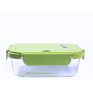 Luxurious Glass food Storage Containers with Lids 4 cup single Airtight 36 oz / 1040 ml Luxury Green lids Microwave & Freezer Safe BPA Free glass Meal Prep Containers with lids