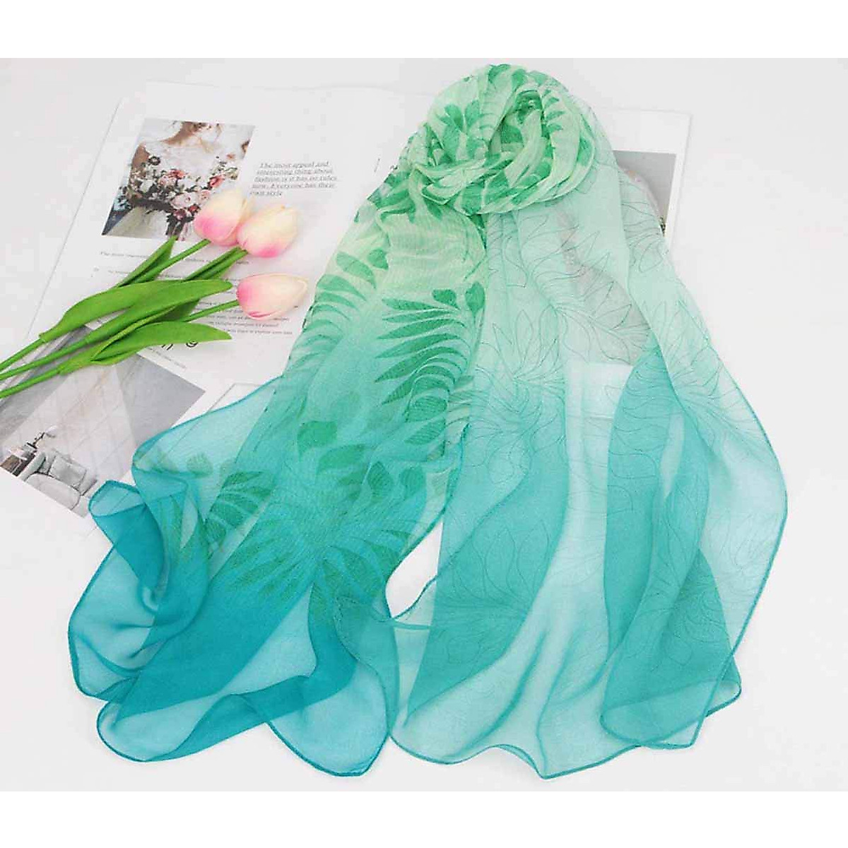 Acotavie 2 Pcs Scarfs for Women Lightweight Scarves Fashion Floral Print Shawls Holiday Gifts Scarf (A1)