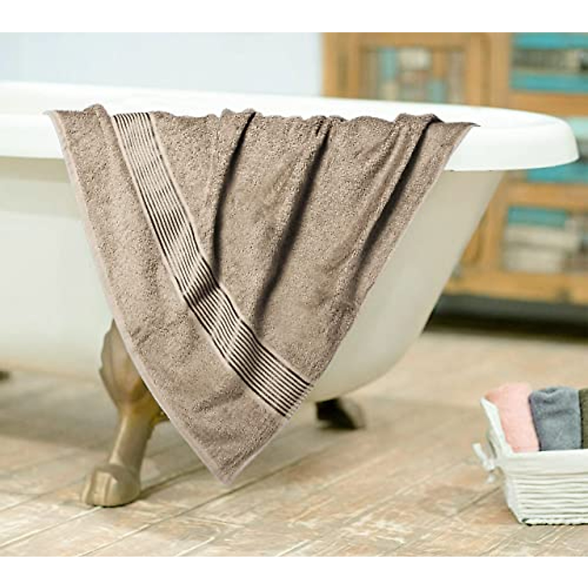 Belizzi Home Cotton 2 Pack Oversized Bath Towel Set 28x55 inches, Large Bath Towels, Ultra Absorbant Compact Quickdry & Lightweight Towel, Ideal for Gym Travel Camp Pool - Tan