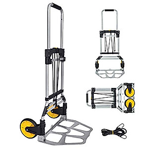 FULLWATT 264 Lb Capacity Folding Hand Truck and Dolly Cart Aluminum Portable Folding Hand Cart with Telescoping Handle and Rubber Wheels