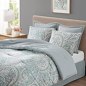Comfort Spaces Cozy Comforter Set-Modern Classic Design All Season Down Alternative Bedding, Matching Shams, Bedskirt, Decorative Pillows, King, Kashmir Paisley Blue 8 Piece