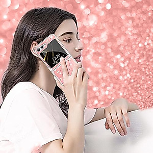 MOWIM Compatible Samsung Galaxy Z Flip 5 for Women Girls, Stylish Pretty Glitter Crystal Bling Sparkly Anti-Scratch Shockproof Protective Phone Cover for Samsung Galaxy Z Flip 5-Pink