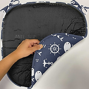 Ambesonne Navy Blue Chair Seating Cushion, Maritime Pattern with Whales Helms Anchors Nautical Elements Deep Sea Life, Anti-Slip Seat Padding for Kitchen & Patio, 16"x16", Navy Blue White