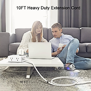 10 Ft Surge Protector Power Strip - 8 Widely Outlets with 4 USB Ports, 3 Side Outlet Extender with 10 Feet Extension Cord, Flat Plug, Wall Mount, Desk USB Charging Station, ETL,White