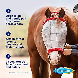 SuperMask II Fly Mask Without Ears for Smaller Horses or Arabian Horses, Full Face Coverage and Eye Protection from Insect Pests, Structured Classic Mesh with Plush Trim, Small Horse/Arabian Size
