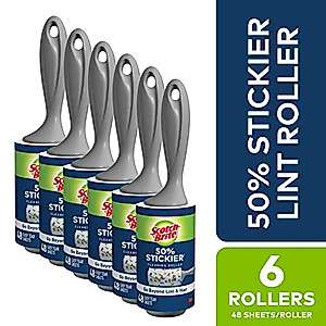 Scotch-Brite 50% Stickier Lint Roller, Works Great On Pet Hair, 6 Rollers, 48 Sheets per Roller, 288 Sheets Total (Packaging may vary)