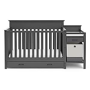 Storkcraft Arizona 4-in-1 Convertible Crib and Changer (Gray) – Crib and Changing Table Combo with Drawer, Converts to Toddler Bed, Daybed and Full-Size Bed, Storage Drawer