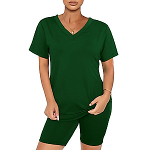 WIHOLL St Patricks Day Outfits for Women Summer Short Sleeve Pajama Set Green M