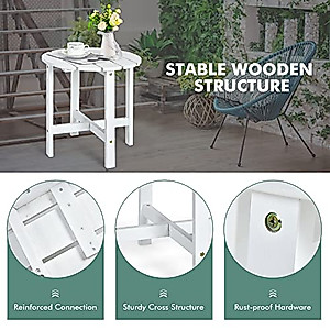 Tangkula Round Outdoor Side Table, 18 Inch Adirondack Table, Outdoor Indoor Chairside End Tables, Weather Resistant, Patio Side Table for Lawn Garden Balcony Backyard Living Room (1, White)