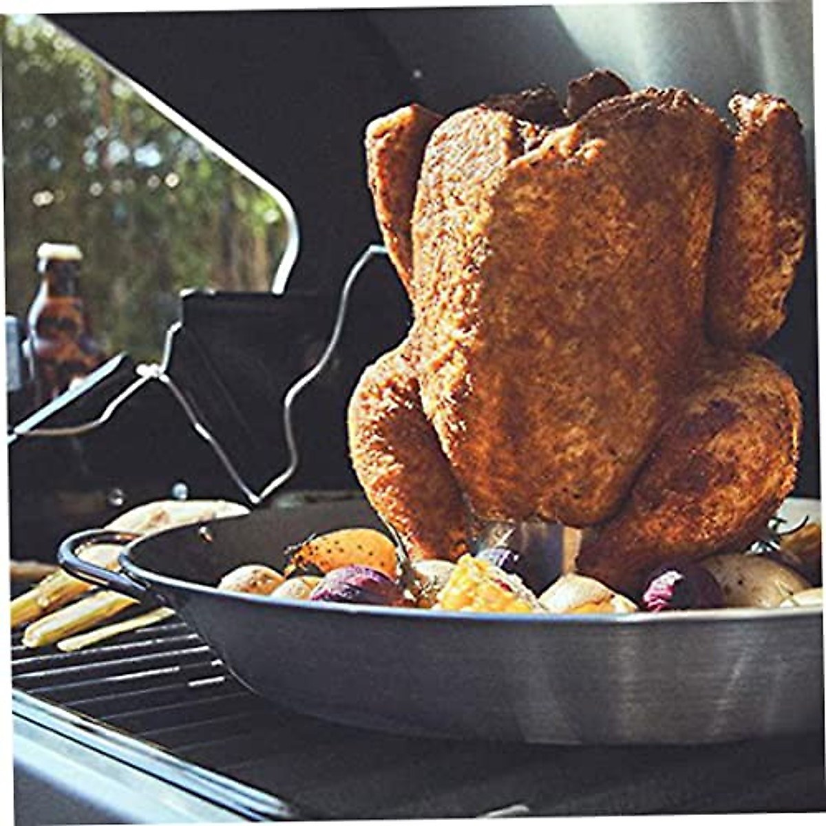 Eaarliyam Beer Can Chicken Roaster Stainless Steel Barbecue Poultry Holder Rack Grill Pan Garden Yard Stainless Steel Basin