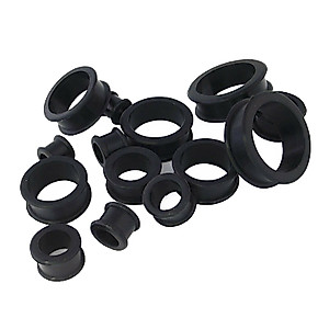 Pair 15/16" (24MM) BLACK SILICONE FLAT FLARE TUNNELS Double Flare Gauges Thin Soft Flexible Flesh Plugs (2pcs)