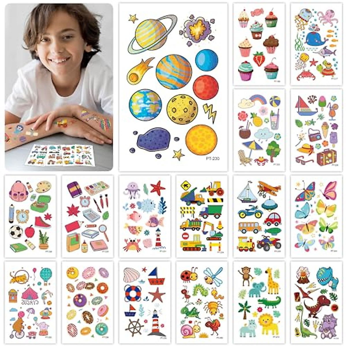 EMOME Full Half Tattoo Sleeves for Kids,66 Sheets Kids Tattoos Temporary for Girls Boys,Space Donut Mermaid Themed Fake Tattoos Stickers for Kids Party Favors Supplies