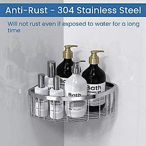 TENOVEL Shower Basket Brushed Stainless Shower Corner Shelf,Shower Caddy Stainless Steel Rustproof,Soap Caddy Shower Organizer Wall Mounted Basket(Includes Screws)