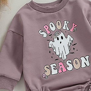FOCUSNORM Halloween Newborn Baby Girl Outfit Toddler Ghost Pumpkin Sweatshirt Romper Long Sleeve Onesie Infant Fall Clothes (Ghost Purple, 6-12 Months)