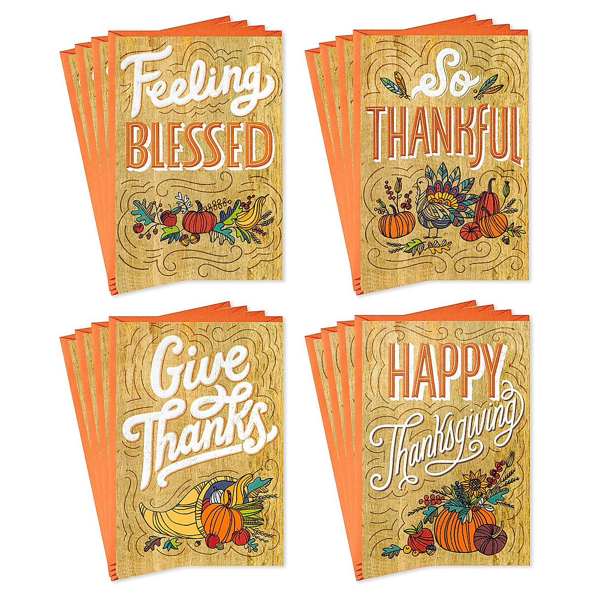 Hallmark Thanksgiving Cards Assortment, Rustic Wood Grain Designs (16 Assorted Cards with Envelopes)
