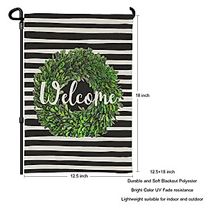 HOSNYE Boxwood Wreath Welcome Garden Flag 12x18 Inch Vertical Double Sided Black and White Stripes Background Garden Flags Rustic Farmhouse Yard Outdoor Decoration