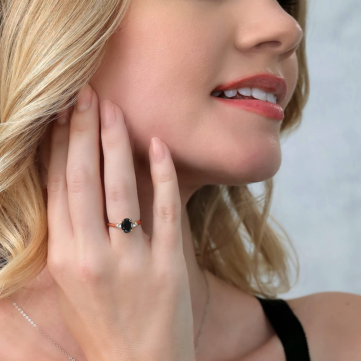 Gem Stone King Build Your Own Ring - Oval Birthstone in White Created Sapphire 10K Rose Gold Ring (Size 9)