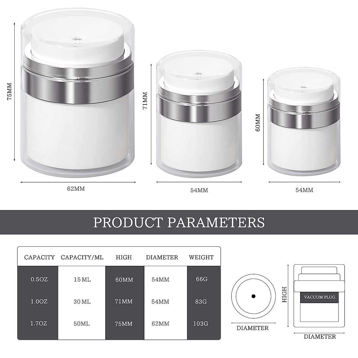 XAOUS Cream Jar Vacuum Bottle,Thicken Small Empty Airless Cosmetic Container Lotion Dispenser With Pump -Travel Containers For Creams, Gels & LotionsLeak Proof, Bottles Toiletries Cosme, 0.5oz