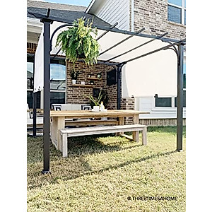 Sunjoy 10 x 10 ft. Pergola, Outdoor Patio Brown Steel Classic Frame Pergola with Retractable White Canopy Shade for Backyard, Garden Activities