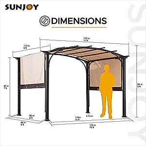 Sunjoy Lindt 9.5 x 11 ft. Steel Arched Pergola with 2-Tone Adjustable Shade, Tan & Brown
