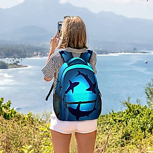 Floating Shark Backpacks for Girls Kids Boys, Ocean Shark Casual Lightweight School Bags Laptop Backpack Student College Bookbag Travel Hiking Daypack