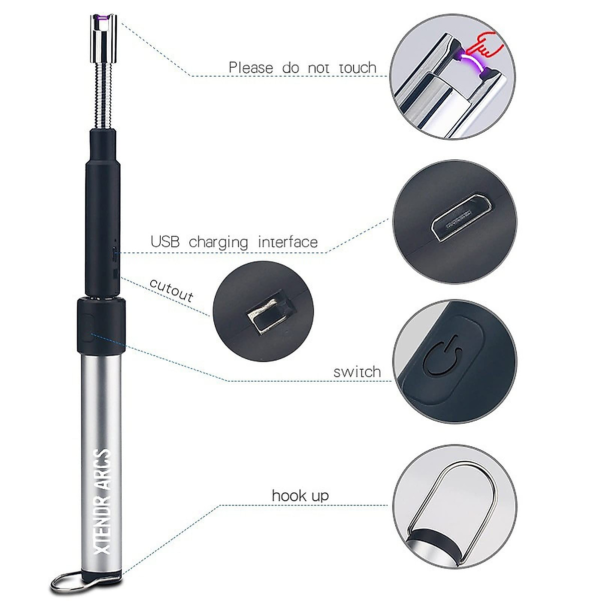 XTENDR ARCS V2 Extendable 2.5 Feet Arc Extra Long Flameless Fireplace Stove Electric Candle Lighter for Pilot Light, Grilling, Firepit, Kitchen, BBQ (Black)