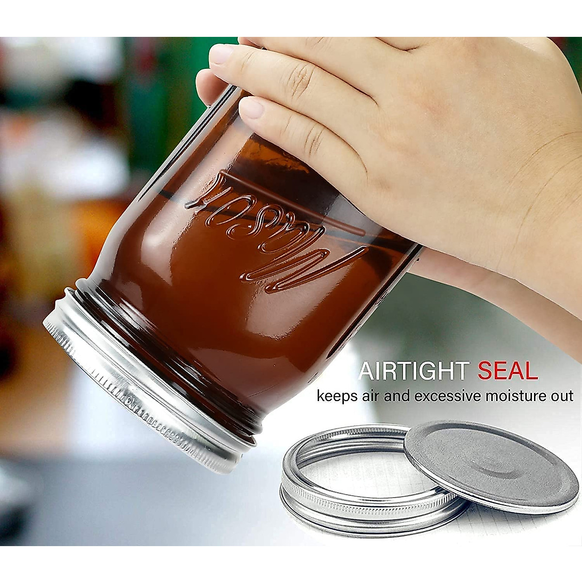 Polytun Amber Glass Mason Jars 32 oz Wide Mouth with Airtight Lids and Bands 6 Pack, Amber Clear Glass Canning Mason Jars, Quart Mason Jars (Set of 6) (Wide Mouth)