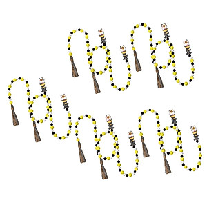 Abaodam 10 Pcs Bee Wooden Beads Gnome Wood Bead Garland Farmhouse Wood Bead Garland Bee Day Bead Garland Pendant Trays Wood Trays Bee Day Wood Bead Garland Rope Tassel Pendant