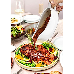 Nucookery Large 14 Oz Gravy Boat With Ergonomic Handle | White Fine Porcelain Saucier With Big Dripless Lip Spout | For Gravy, Warming Sauces, Salad Dressings, Milk, More | Microwave & Freezer Safe