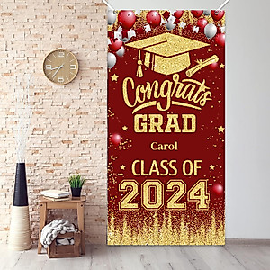 XHCYGWY Maroon and Gold Graduation Decorations Class of 2024 Banner Personalized Graduation Door Cover with 52 Alphabets Stickers,Congrats Grad 2024 Graduation Party
