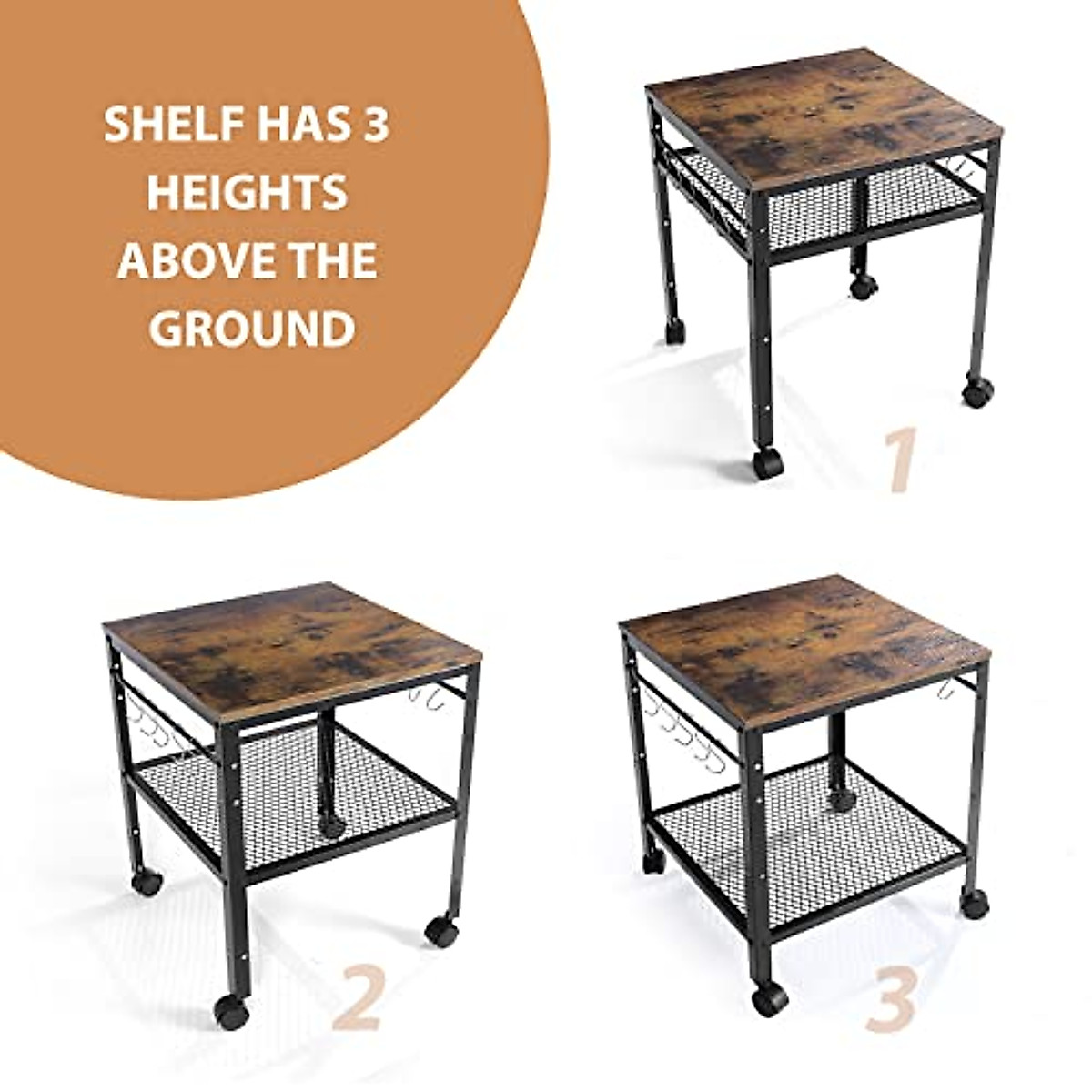 Rustic End Table, 2-Tier Side Table with Adjustable Height Shelf, 19.7" x 19.7" x 24", 143 lb Weight Capacity, Great for Mini Fridge Stand, Printer Stand, Aquarium Stand, Nightstand, Coffee Table