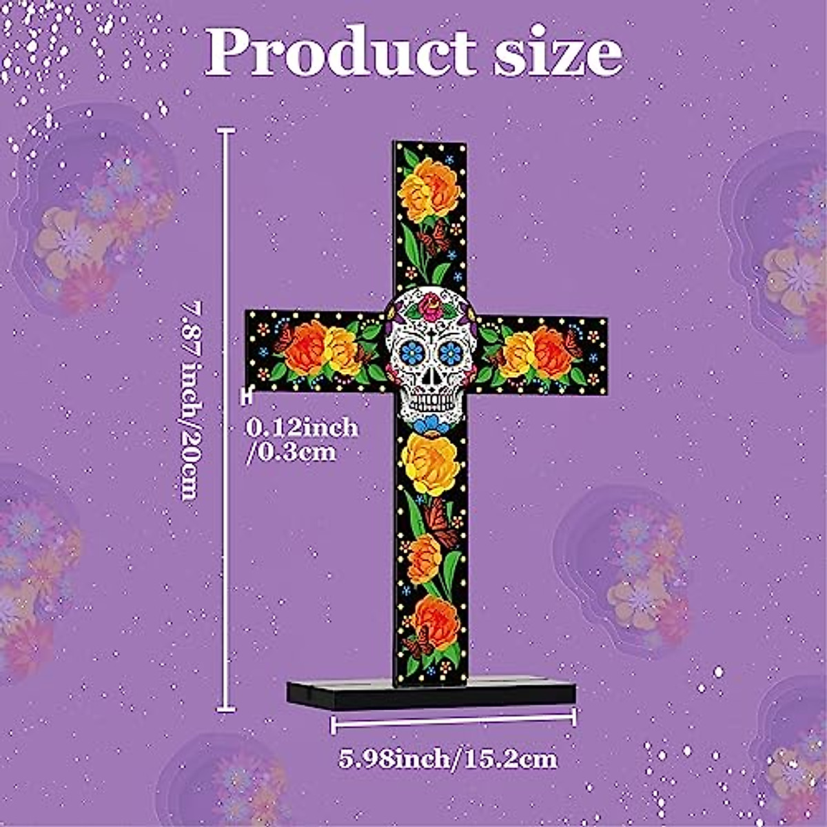Thyle Table Wooden Cross Decor Mexican Cross for Home Tables Standing Cross Dia De Los Muertos Sugar Skull Signs for Day of the Dead Home Church Party Decoration