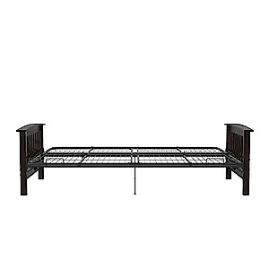 DHP Laurel Full Size Espresso Wood Arm Futon Frame with 6" Thermobonded High Density Polyester Fill Tan Microfiber Mattress