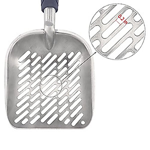 QIYADIN Non-Stick Metal Cat Litter Scoop with Long Handle, Solid Aluminum Alloy Deep Shovel, Kitten Pooper Lifter Scoop with Hole, Durable Kitty Litter Box Scooper Poop Sifter (Dark)