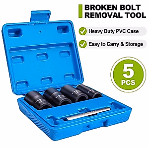 Spurtar 5 Pcs Twist Socket Set, Stripped Lug Nut Remover Wheel Lock Removal Kit Extractor Set for Removing Damaged, Dead, Rusted, Rounded-Off Bolts, Nuts & Screws-17MM,19MM, 21MM, 22MM