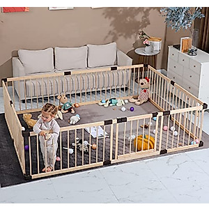 Conabay Large Baby Playpen Play Pen Fence Gate,Baby Safety Wooden Guard Fence Play Area with Door,Baby Kids Barrier Fencing,Baby Birthday Gift (180x240CM)