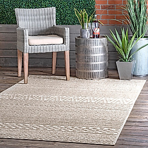 nuLOOM Kamryn Textured Tribal Indoor/Outdoor Area Rug, 4' x 6', Beige, Rectangular, 0.3" Thick