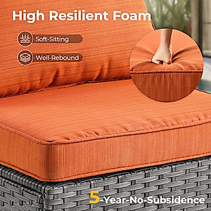 XIZZI 7 Pieces Patio Wicker Furniture Set with Sectional Sofa, Weather Resistant Outdoor Seating with Glass Coffee Table for Garden,Backyard,Deck (Orange Red)