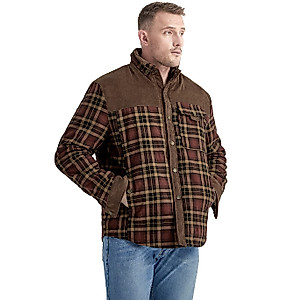 Haellun Men's Long Sleeve Sherpa Lined Shirt Jacket Flannel Plaid Fleece Coats (Medium, Coffee)
