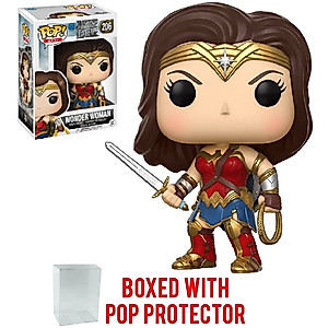 POP Justice League Movie - Wonder Woman Funko Vinyl Figure (Bundled with Compatible Box Protector Case), Multicolored, 3.75 inches