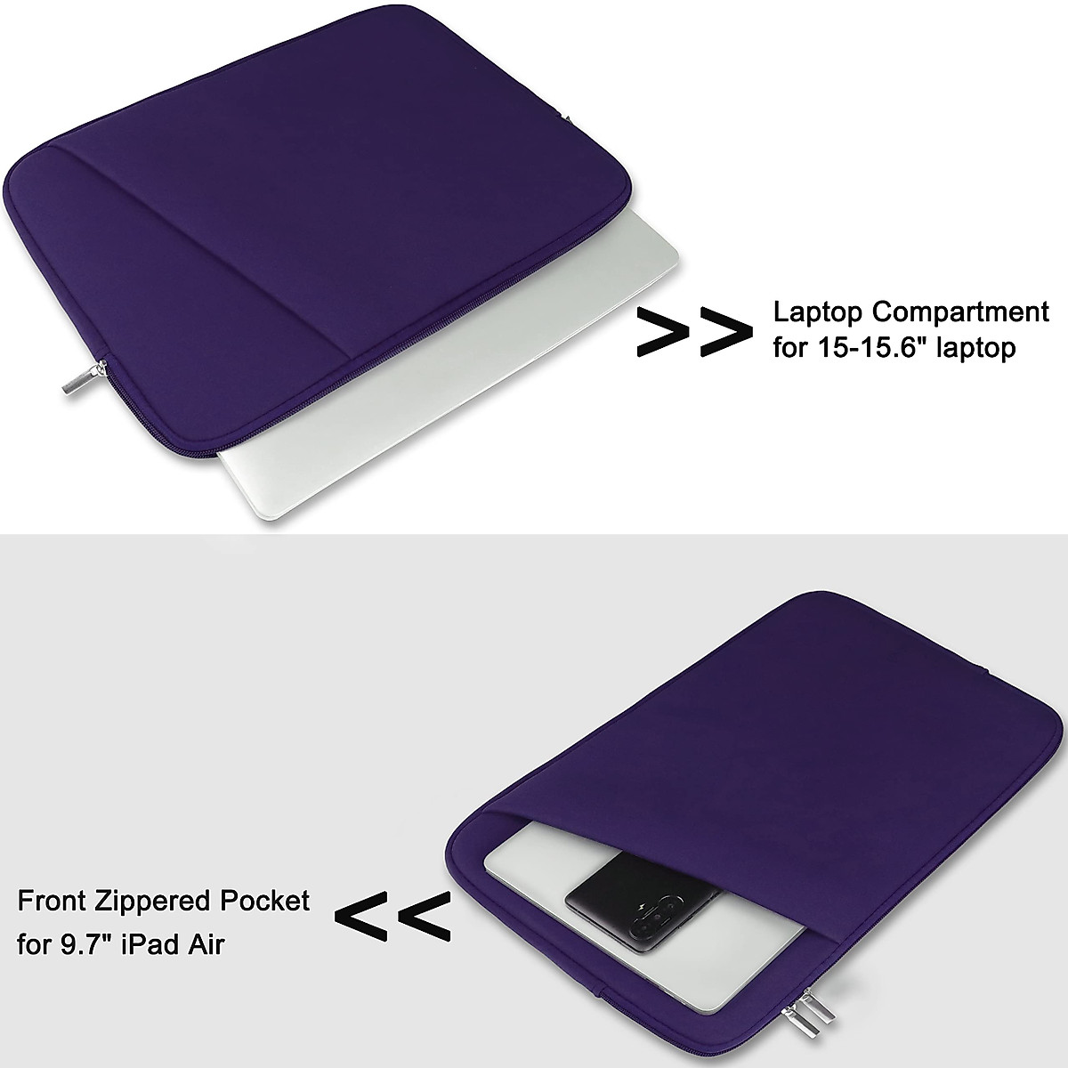 Laptop Sleeve Case 15.6 inch, Shockproof Protective Cover, Handbags Portable Laptop Bag for 15.6 inch HP Dell Asus Lenovo Notebook Computer Case with Front Pocket, Purple