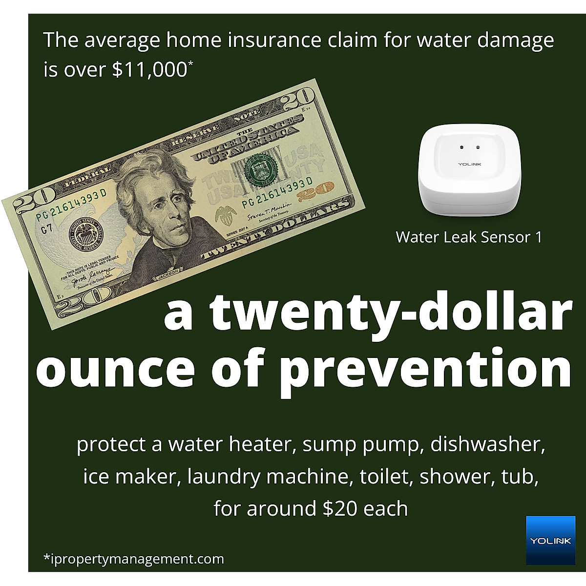 YoLink SpeakerHub & Three Water Leak Sensors Starter Kit – Plays Tones/Sounds, Spoken Messages, LoRa-Powered ¼ Mile Range, App Alert, Emails, SMS/Text, IFTTT