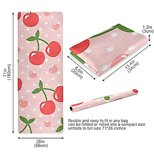 OTVEE Cherry Cute Heart Yoga Mat for Women Non Slip Ultra Thin 1 MM Travel Yoga Mat with Carrying Bag Suede Fitness Exercise Mat for Yoga Pilates Workout Routines Camping