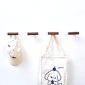 LONANGG Natural Wooden Coat Hooks Wall Hooks - Pack of 4 - Handmade Decorative Wood Coat Pegs - Wall Mounted Modern Hook -Minimalist Hooks for Hanging Hat, Scarf Hooks (Black Walnut Hook)