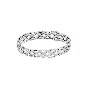 Narrow 4mm Neverending Celtic Knot Sterling Silver Pinky Band Ring Size 7(Sizes 3,4,5,6,7,8,9,10,11,12,13,14,15,16)