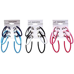 6 Pairs Multi Colors Oblong Hoop Acrylic Nylon Plastic Post Earrings Medical Hypoallergenic No Metal Studs Sensitive Ears