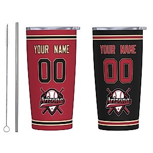 Arizona Custom Baseball 20oz Tumbler,Add Personalized Name And Number,Personalized Travel Coffee Mug, Stainless Steel, Insulated, Keep Drinks Cold And Hot,Gifts For Baseball Fans