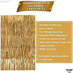 KatchOn, XtraLarge Champagne Gold Backdrop - 6.4x8 Feet, Pack of 2 | Gold Streamers for New Years Decorations | Gold String Backdrop for Gold New Years Eve Party Supplies 2024 | Golden Birthday Decor