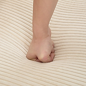 FREESNOOZE 105" Corduroy Sectional Sofa Couch with Removable Back Cushions and 5 Pillows, 3 Seater Sofa for Living Room, Apartment, Spacious Space(Beige)